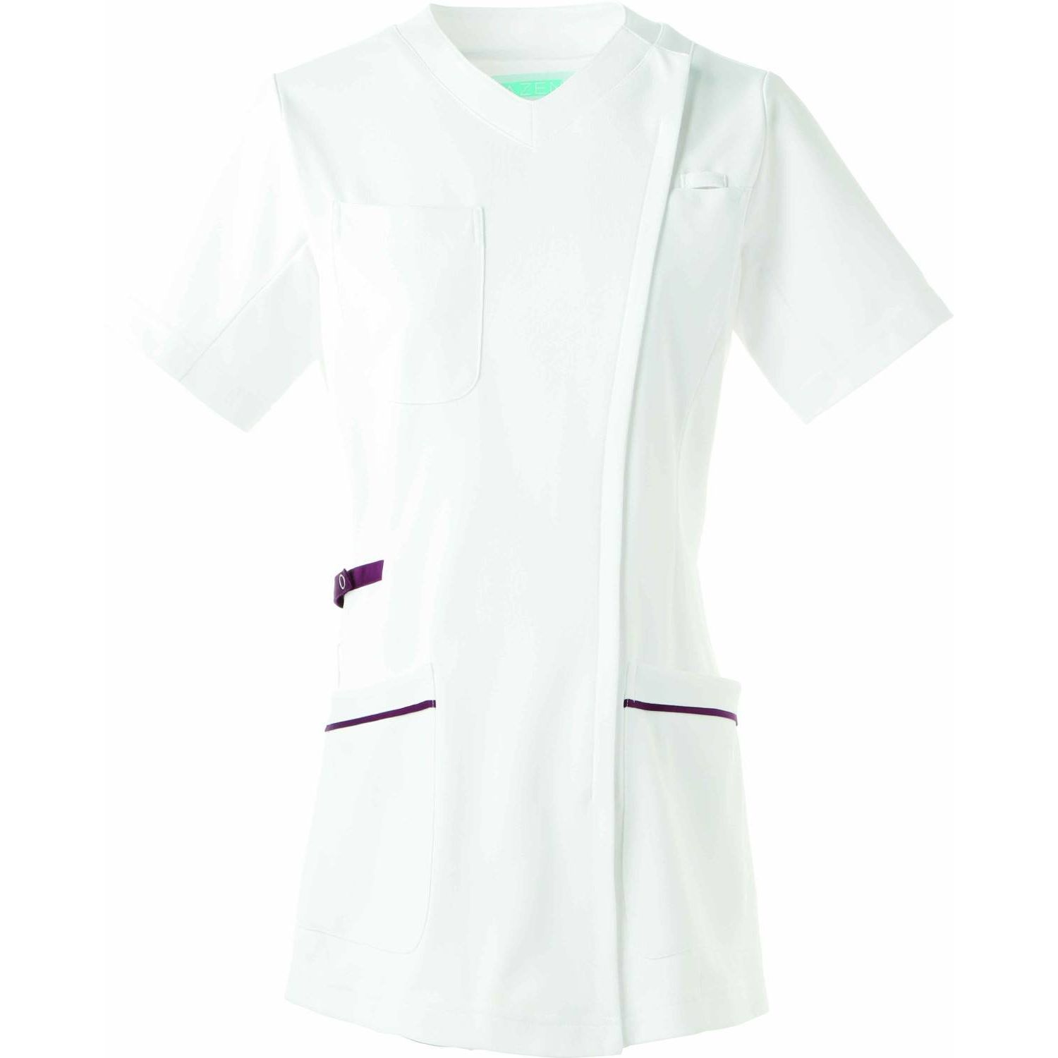 レディススクラブジャケット半袖 S KAZEN WLD 981-15(ホワイトXプラム)｜マツヨシ【松吉医科器械】医療・介護用品の総合サイト