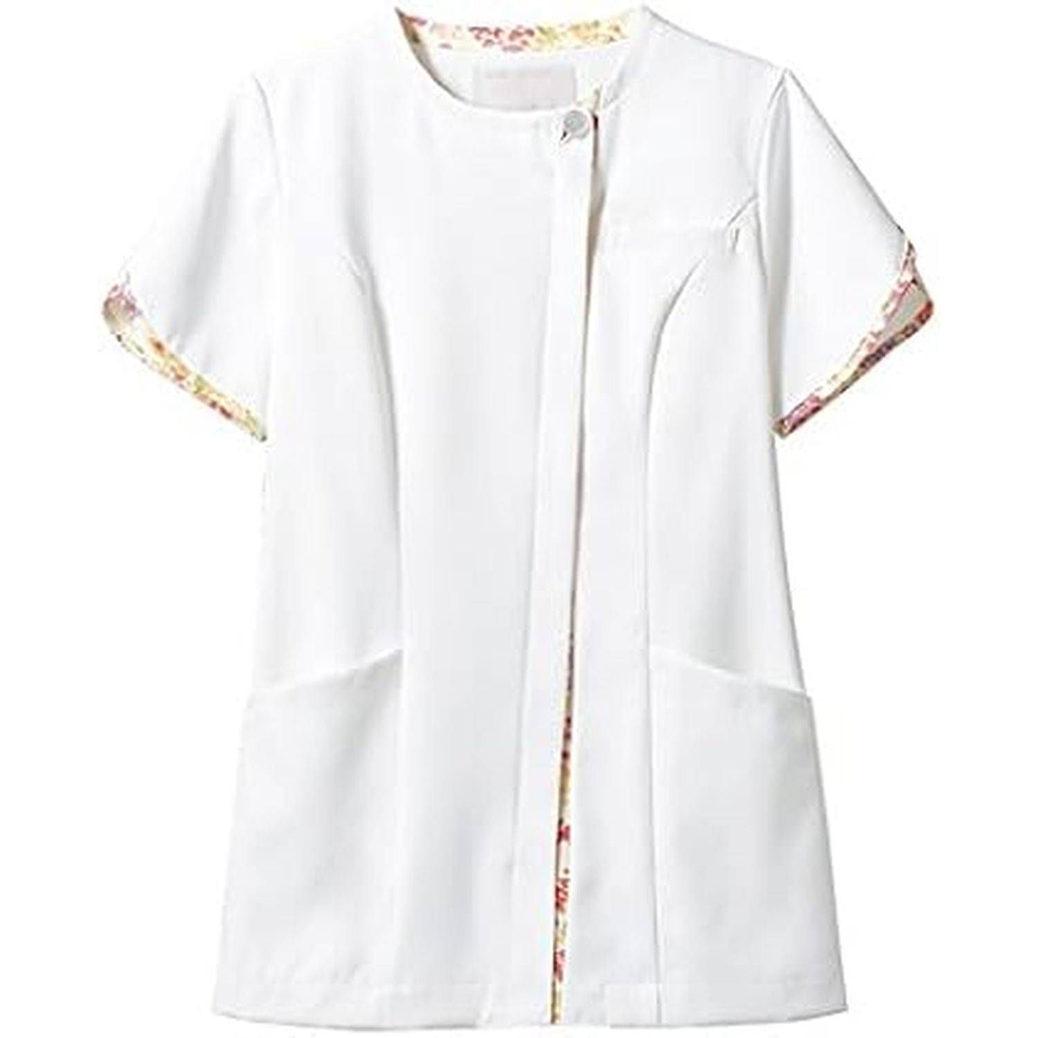 ナースジャケット(レディス・半袖) L LW802-12(オフホワイト/ピンク｜マツヨシ【松吉医科器械】医療・介護用品の総合サイト