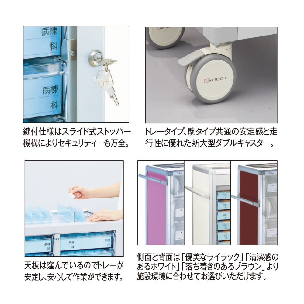 マツヨシ与薬カート（鍵なし）30床用 MY-NIK30(ｺﾏﾀｲﾌﾟ) ライラック（30床用（3列×10段） ライラック）｜マツヨシ【新サイト ...